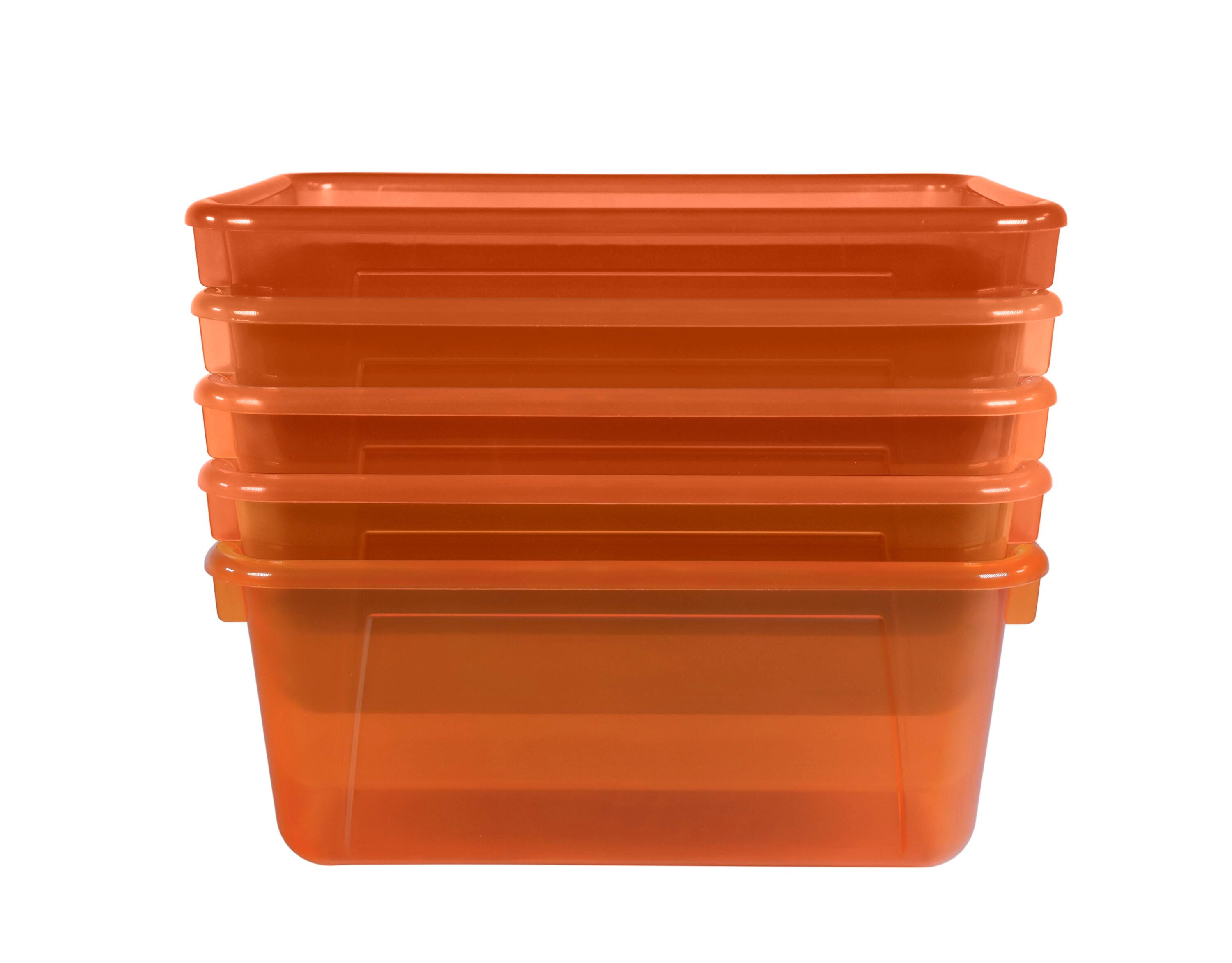 School Smart Translucent Storage Bin 7 7 8 x 12 1 4 x 5 3 8 Inches Orange Pack of 5 School Specialty